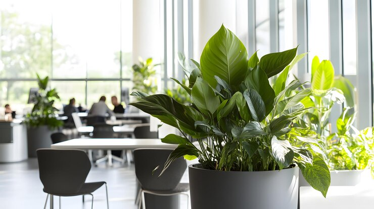 Lush green office plants creating a fresh, eco-friendly environment